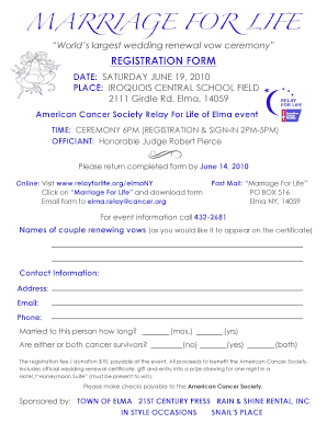 Fillable Online relay acsevents M ARRIAGE FOR LIFE - Relay For Life Fax ...