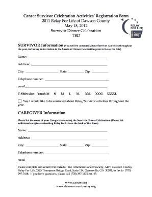 Fillable Online relay acsevents Survivor Form - Relay For Life - relay ...