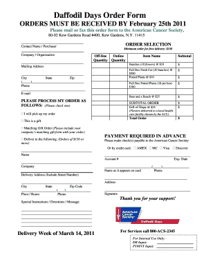 Fillable Online daffodil acsevents Daffodil Days Order Form ORDERS MUST ...