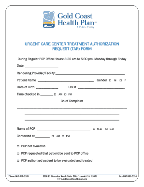 Fillable Online goldcoasthealthplan Urgent care center treatment ...