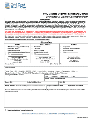 Fillable Online goldcoasthealthplan PROVIDER DISPUTE RESOLUTION ...