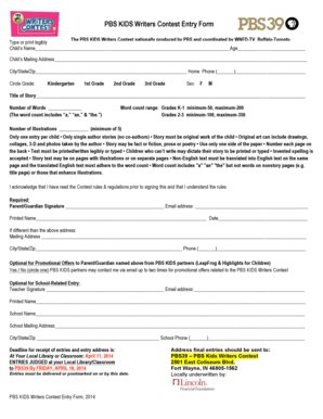 Fillable Online PBS KIDS Writers Contest Entry Form Fax Email Print ...