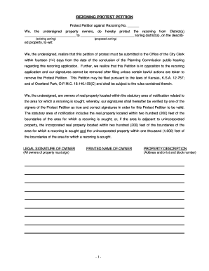 Fillable Online opkansas REZONING PROTEST PETITION - Overland Park ...