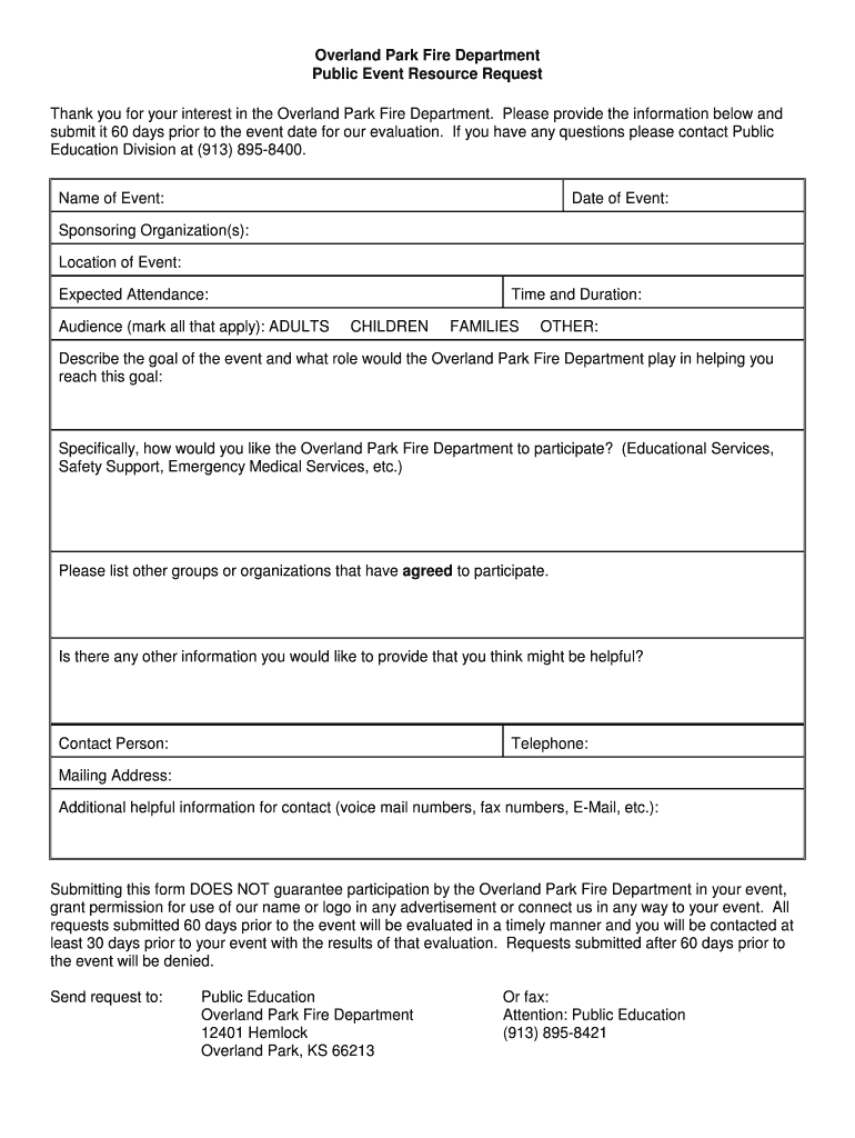 Fillable Online opkansas Public Event Resource Request Form - Fire ...
