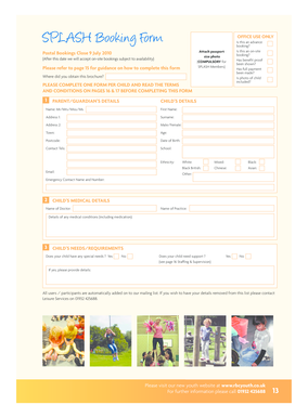 Fillable Online Booking form for Splash Fax Email Print - pdfFiller