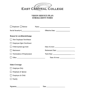 Fillable Online eastcentral VISION SERVICE PLAN ENROLLMENT FORM - East ...