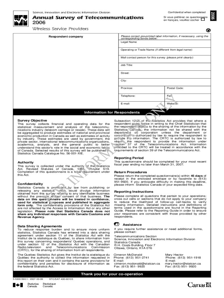 Fillable Online Annual and Quarterly Surveys of Telecommunications Fax ...