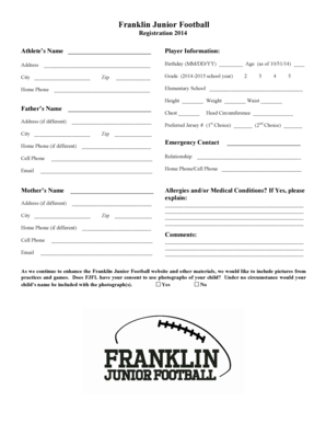 Fillable Online 2014 Registration Form - Franklin Junior Football Fax ...