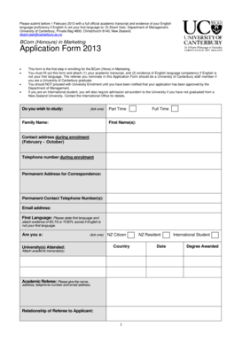 Fillable Online Application Form 2013 - Management - University of ...