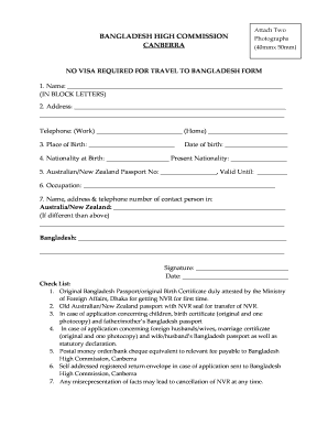 NVR Form - Bangladesh High Commission, Canberra - Fill and Sign ...