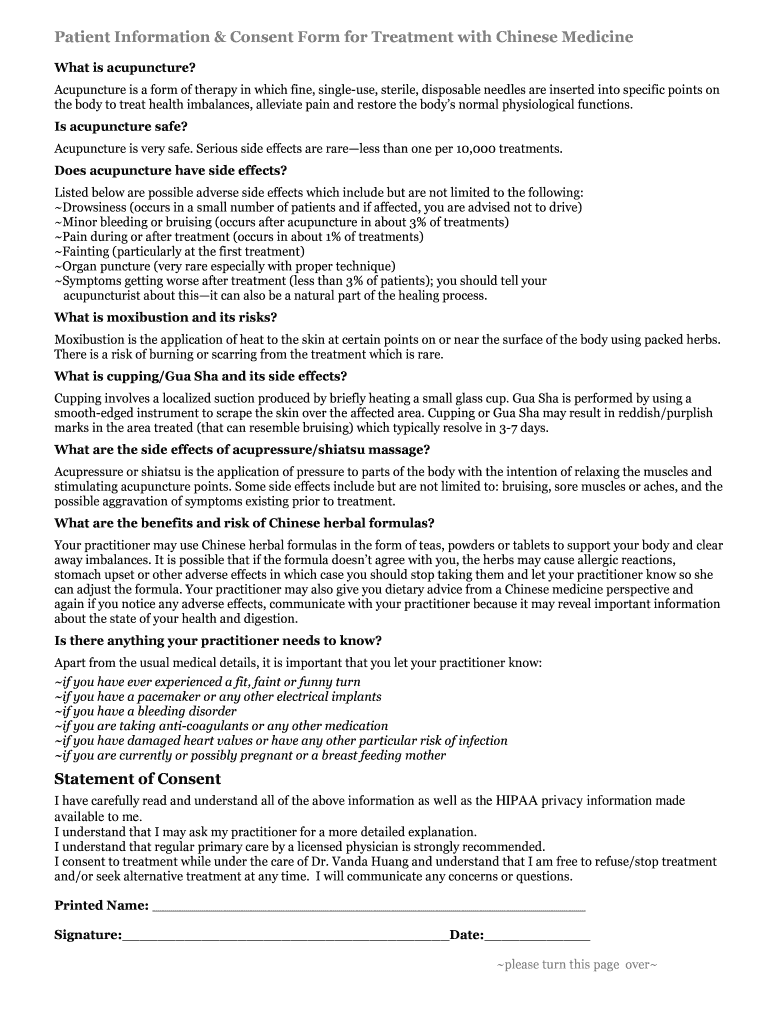 Fillable Online flowinghealth Patient Information & Consent Form for Treatment ... - Flowing ...
