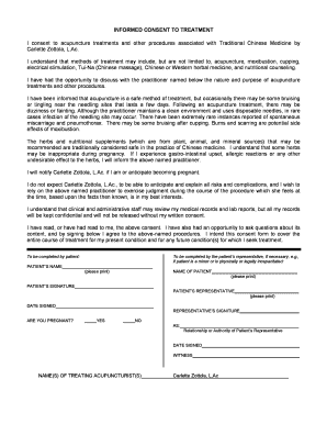 Fillable Online INFORMED CONSENT TO TREATMENT I consent to acupuncture ...