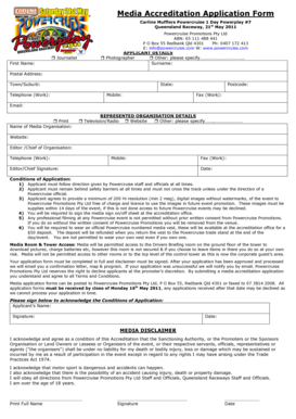 Fillable Online Media Accreditation Application Form Carline Mufflers Powercruise 1 Day ...