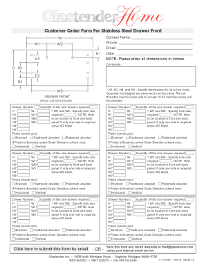 Fillable Online Drawer Front Order Form - PDF - Glastender Home Fax ...