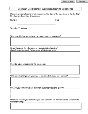 Fillable Online Site Staff Development Workshop/Training Experience ...