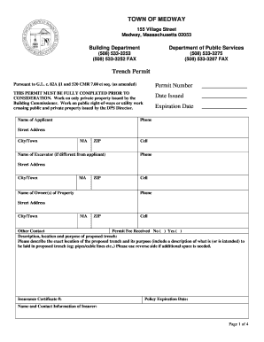 Fillable Online townofmedway TrenchFormPermit.doc Fax Email Print - pdfFiller