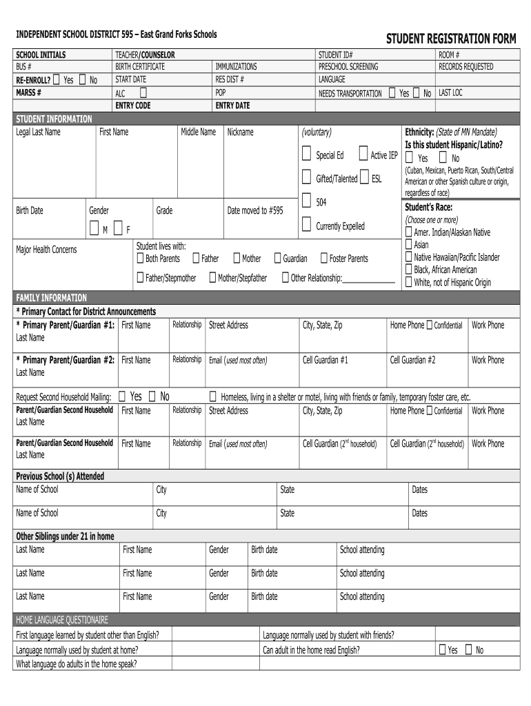 Fillable Online egf k12 mn INDEPENDENT SCHOOL DISTRICT 595 East Grand ...