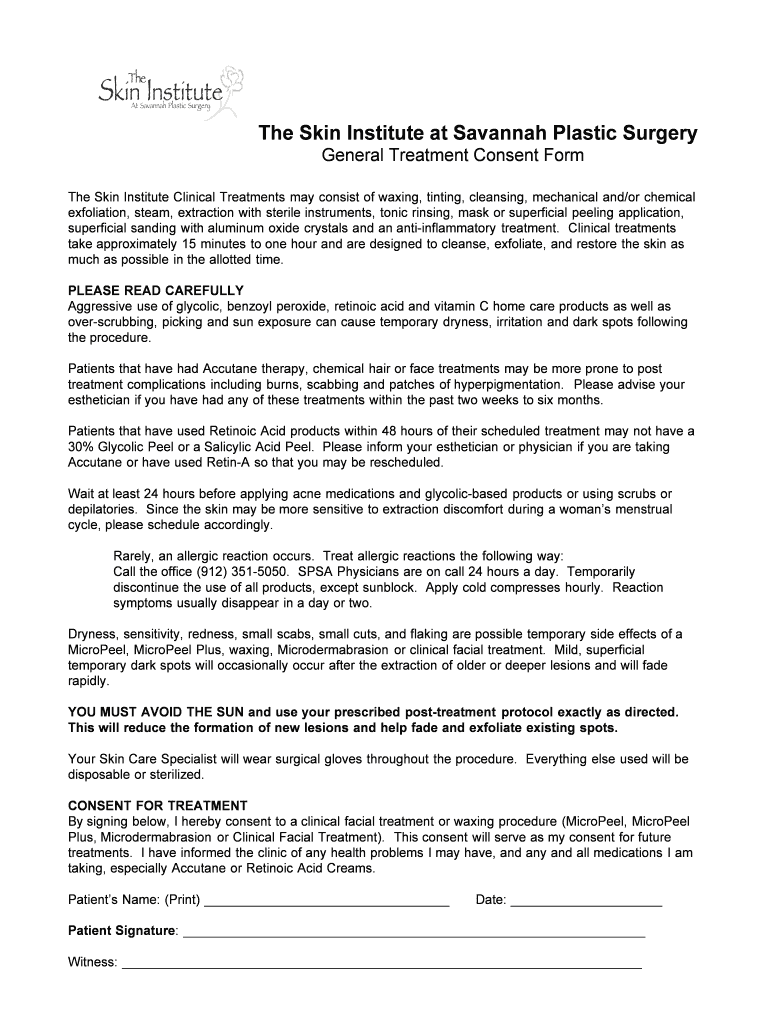 Fillable Online FORM - General Consent - Savannah Plastic Surgery Fax ...