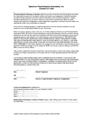 Fillable Online Adult Consent to Treat Form - Spectrum-Psych.com Fax ...