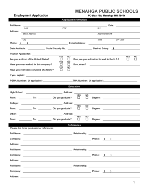 Fillable Online Employment Application-1.pdf - Menahga Public Schools ...