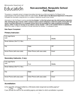 Fillable Online Non-accredited, Nonpublic School Full Report 2012 Fax Email Print - pdfFiller
