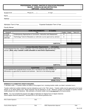 Fillable Online cehd umn Literacy Ed Prof Studies Program form 12-09 ...