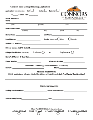 Fillable Online connorsstate Standard Housing Application - Connors State College Fax Email ...