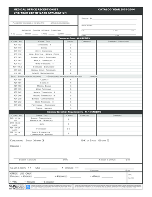 Fillable Online columbiabasin MEDICAL OFFICE RECEPTIONIST ONEYEAR CERTIFICATE APPLICATION ...