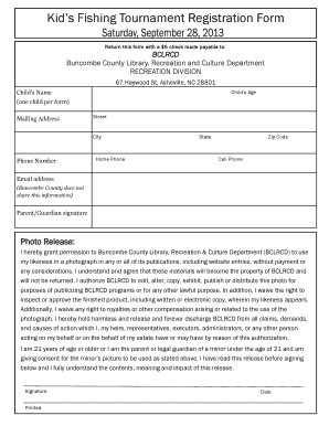 Fillable Online buncombecounty Kids Fishing Tournament Registration ...