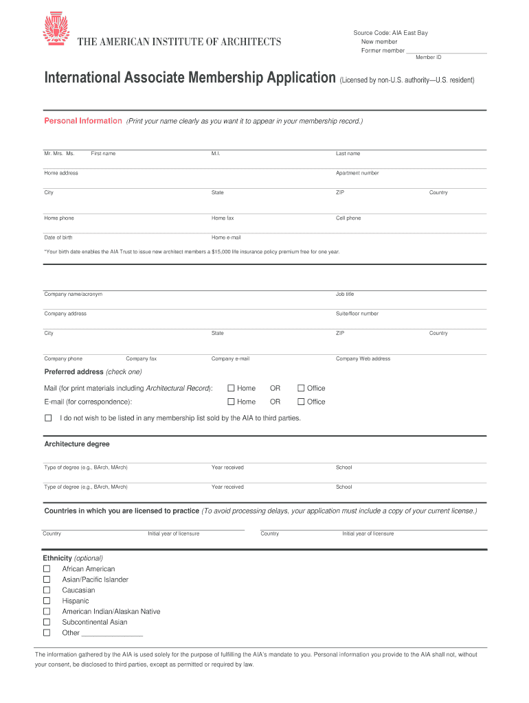Fillable Online aiaeb International Associate Membership Application ...