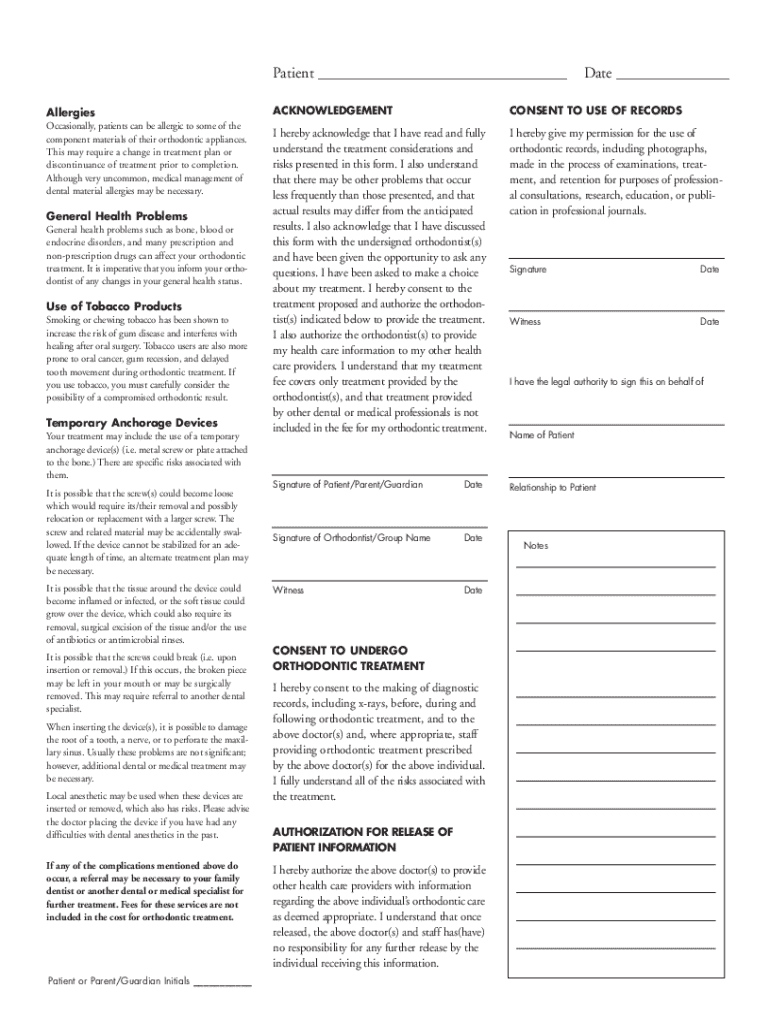 Orthodontic Consent Form 2020 2022 Fill And Sign Printable Template 