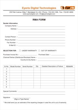 Fillable Online Download RMA Form - Eyeris Digital Fax Email Print ...