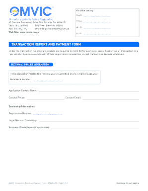 Fillable Online omvic on Transaction report and payment form - Ontario ...