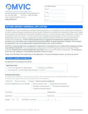 Fillable Online omvic on Outside ontario individual application ...
