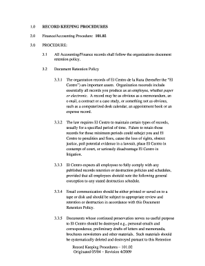 Fillable Online elcentrodelaraza RECORD KEEPING PROCEDURES Fax Email ...
