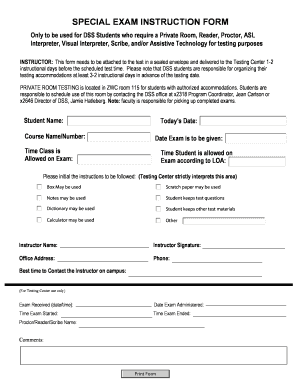 Fillable Online SPECIAL EXAM INSTRUCTION FORM Fax Email Print - pdfFiller