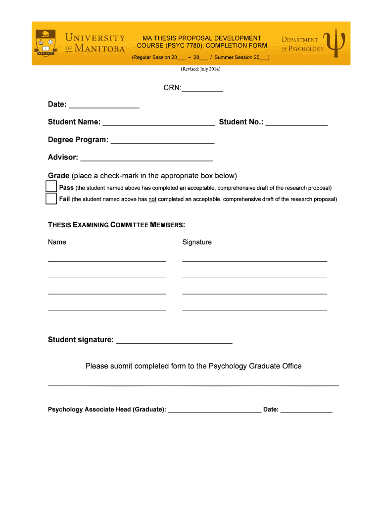 Fillable Online umanitoba M.A. Proposal Development Course Completion Form Fax Email Print ...