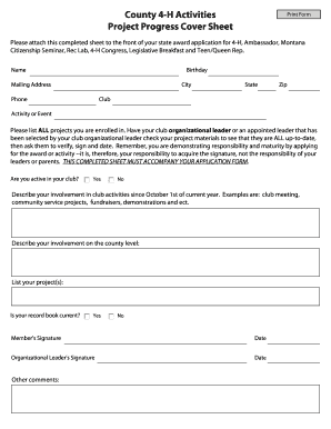 Fillable Online msuextension County 4-H Activities Project Progress ...