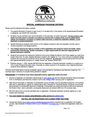 Fillable Online solano Special Admission Form - Solano Community College - solano Fax Email ...