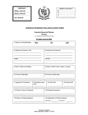 Fillable Online pakistanconsulatehouston PAKISTAN BUSINESS VISA ...