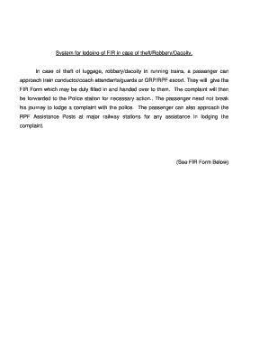 Fillable Online System for lodging of FIR in case of theft/Robbery ...