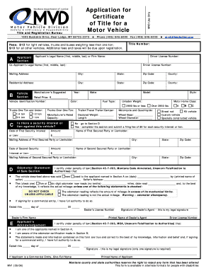 Fillable Online MV1 - Application for Certificate of Title for a Motor ...