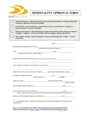 Fillable Online msubillings HOSPITALITY APPROVAL FORM Fax Email Print ...