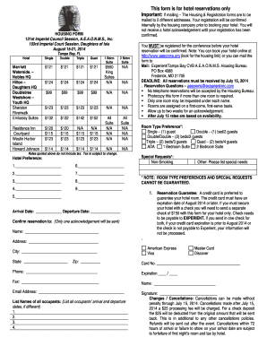 Fillable Online aeaonms This form is for hotel reservations only ...
