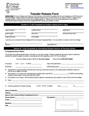 Fillable Online deanza Transfer Release Form - De Anza College - deanza ...