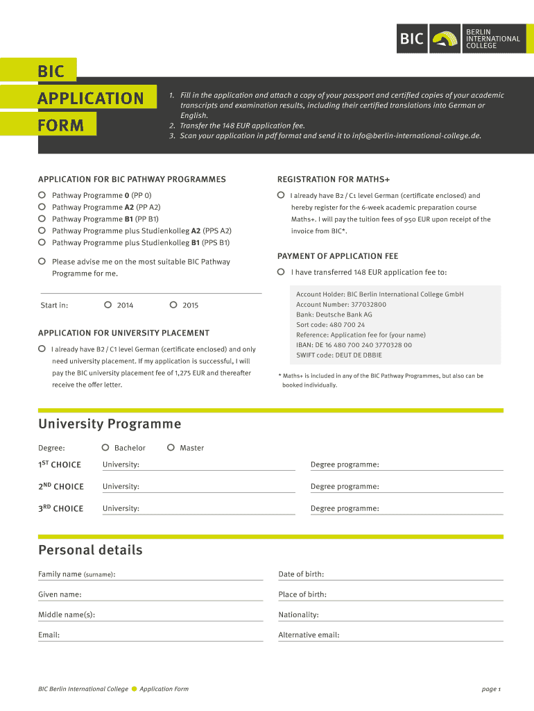 Fillable Online BIC ApplICAtIon Form Fax Email Print - pdfFiller