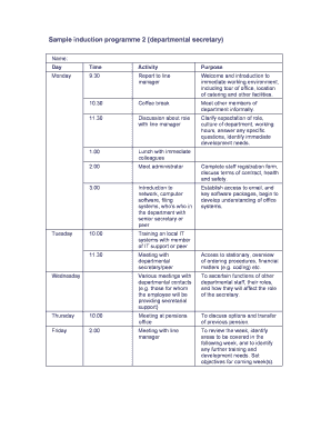 Fillable Online Sample induction programme 2 (departmental secretary ...