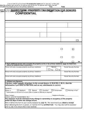 Fillable Online co larimer co SHORT FORM: PROPERTY TAX EXEMPTION FOR SENIORS CONFIDENTIAL Fax ...