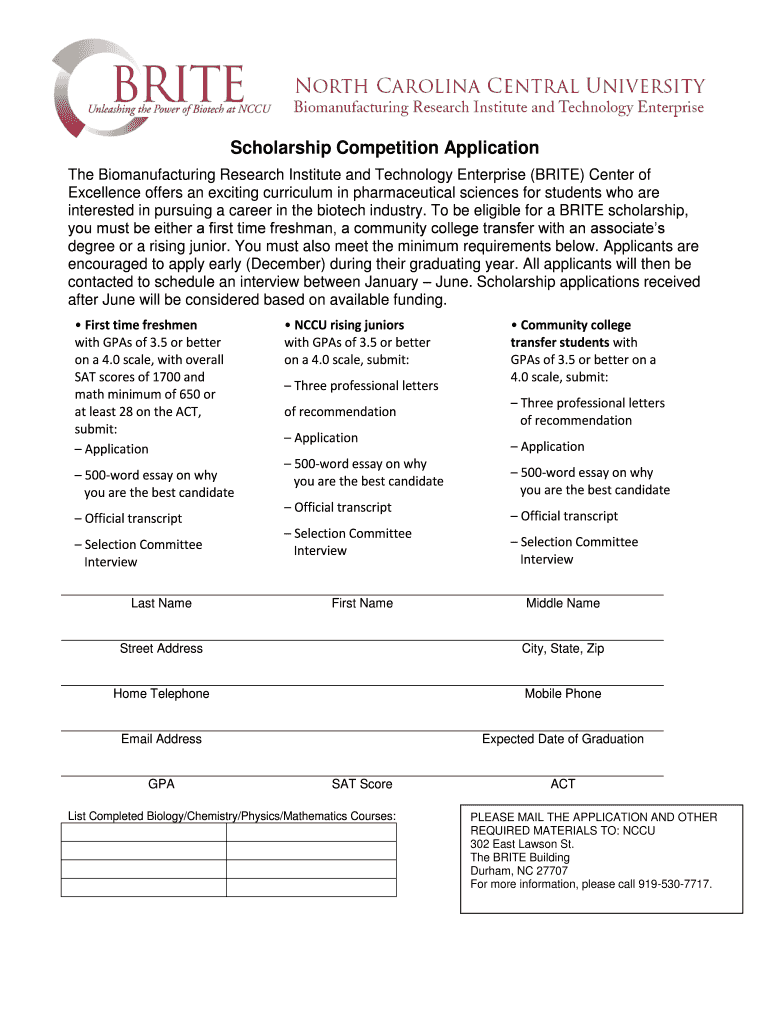 Fillable Online durhamtech Scholarship Competition Application - Durham ...