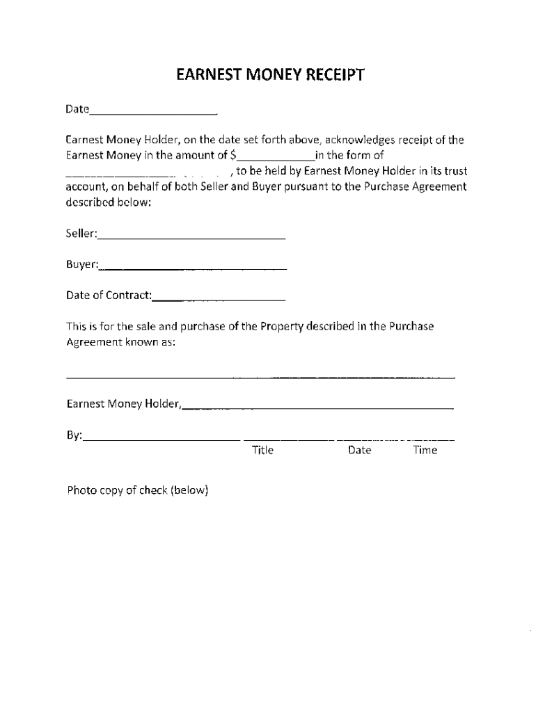 Earnest Money Receipt Template Fill Online Printable Fillable Blank PdfFiller